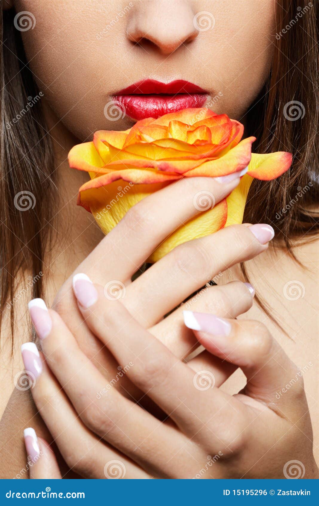 Girl with yellow rose stock photo. Image of beauty, hand - 15195296