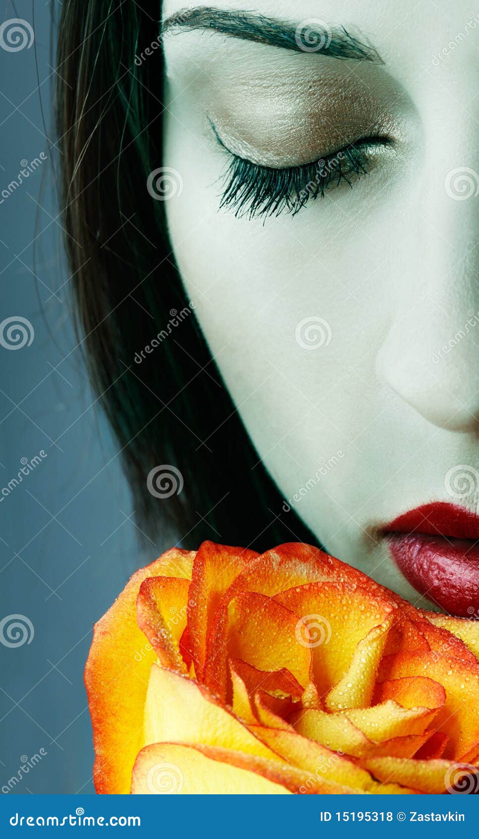 Girl with yellow rose stock photo. Image of lips, drops - 15195318