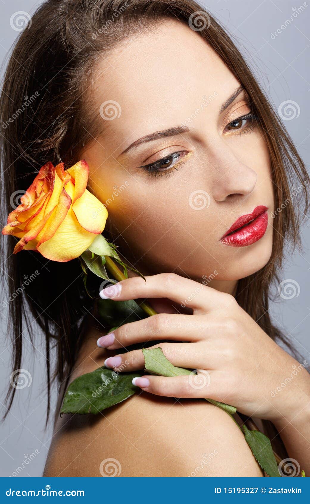 Girl with yellow rose stock image. Image of female, glamor - 15195327