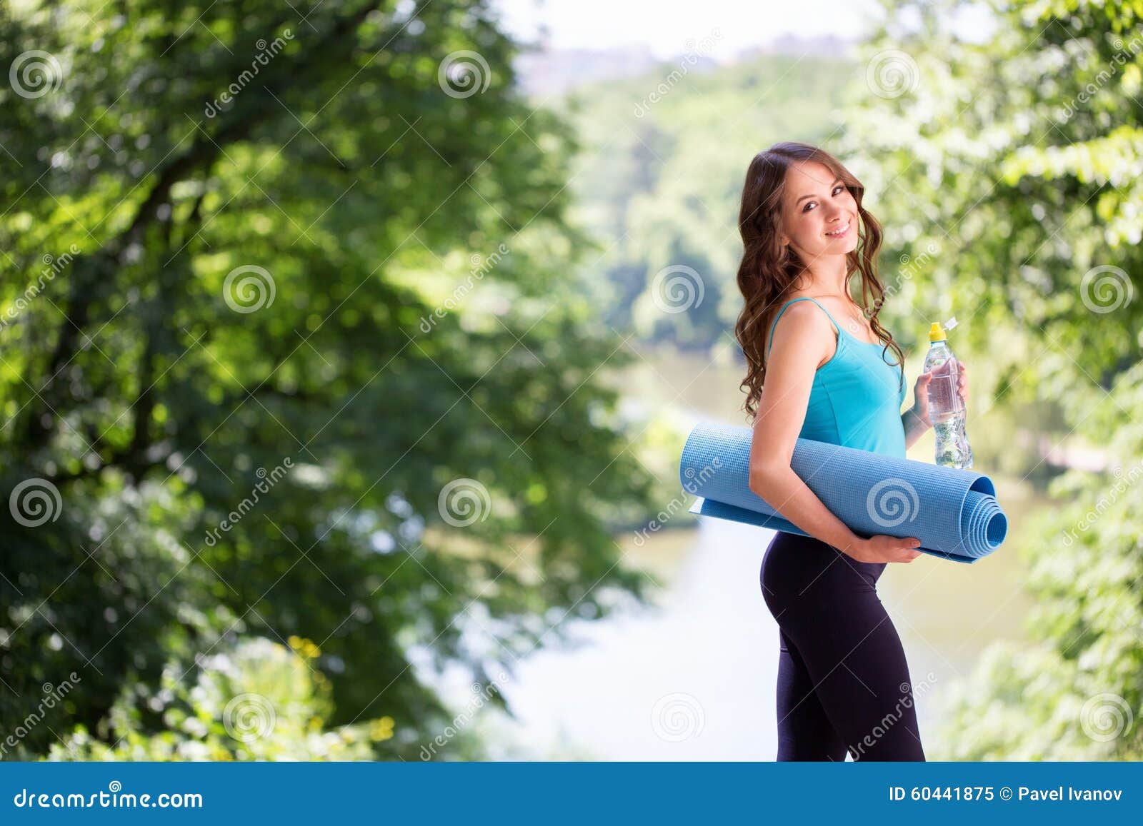 Girl with a Yoga Mat Outdoors Stock Image - Image of care, people: 60441875
