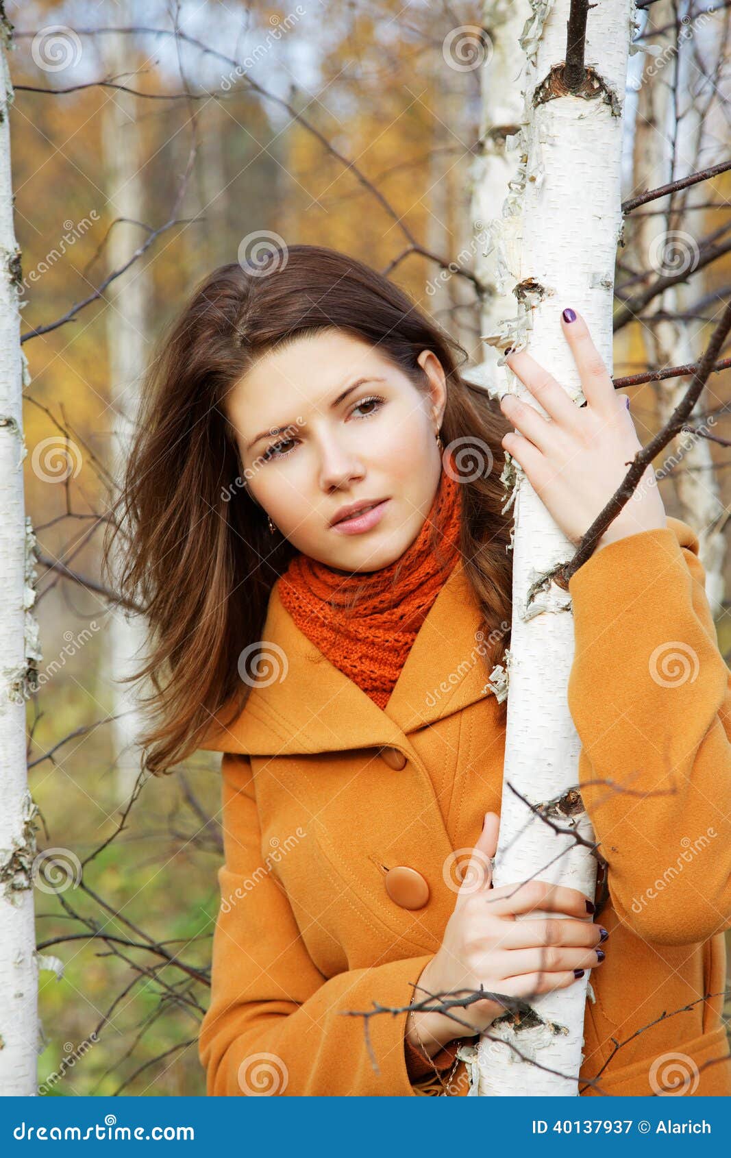 The Girl among Young Birches Stock Image - Image of joyful, female ...