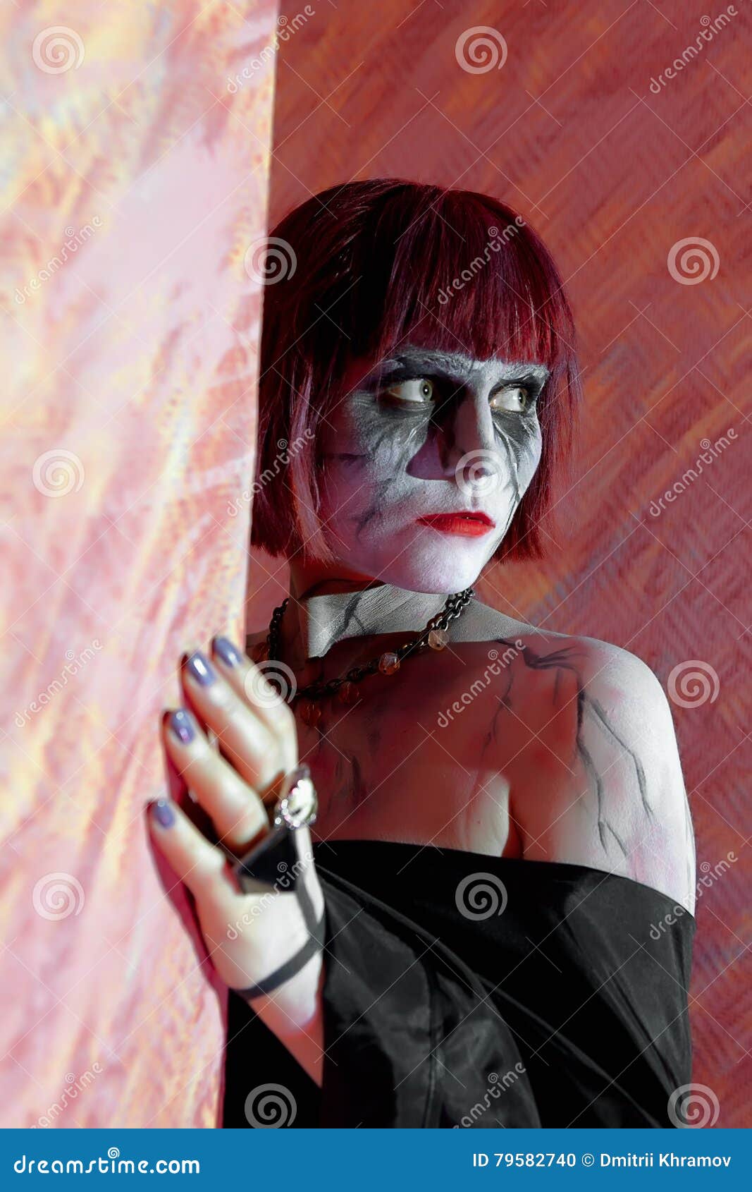 Girl with Zombie Makeup on Red Stock Photo - Image of camera, halloween ...