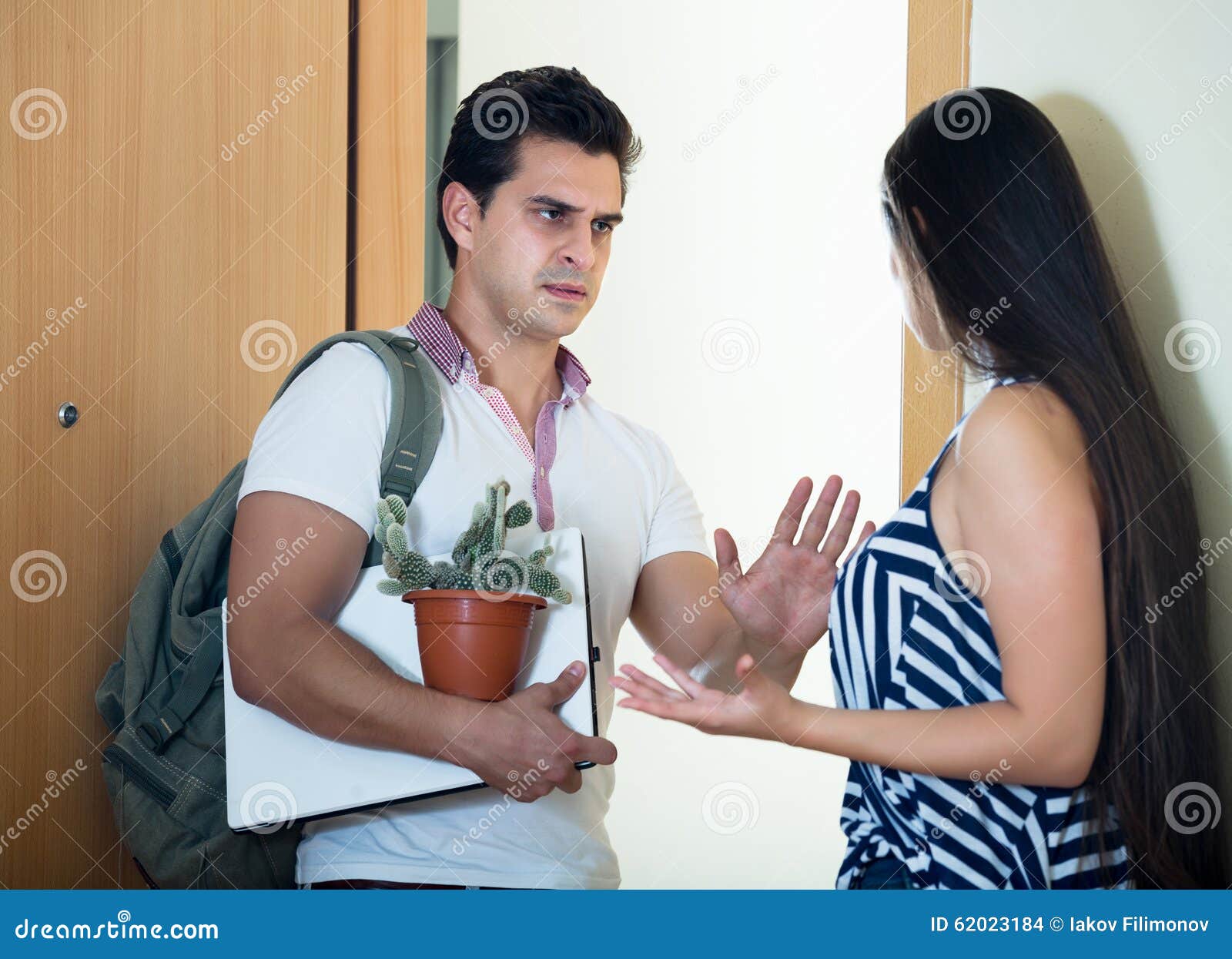 Girlfriend Watching Man Moving Out Stock Photo - Image of doorway ...