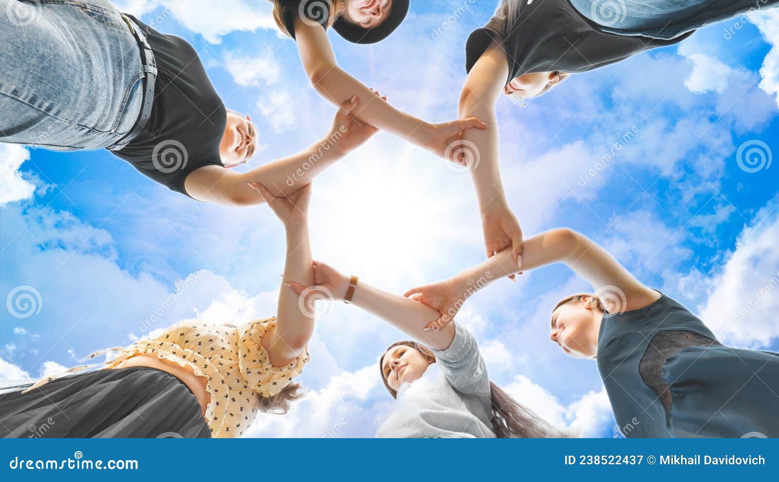 The Girlfriends Join the Wrists in the Center Making a Circle Shape ...