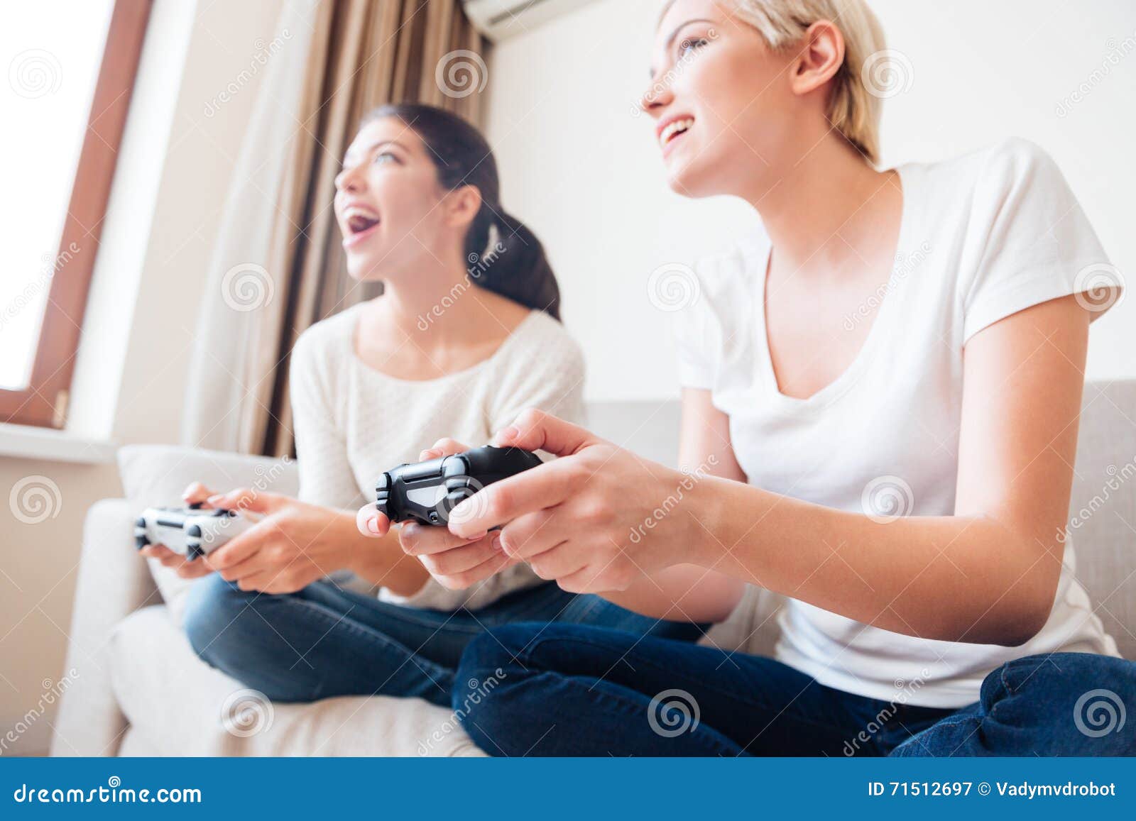 Girlfriends Playing Video Games Stock Image - Image of girl, smile ...