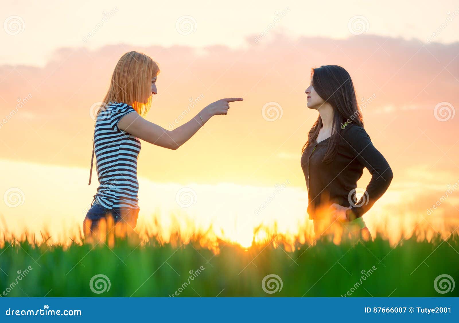 Girls Arguing Pointing a Finger and Ignoring Stock Image - Image of ...