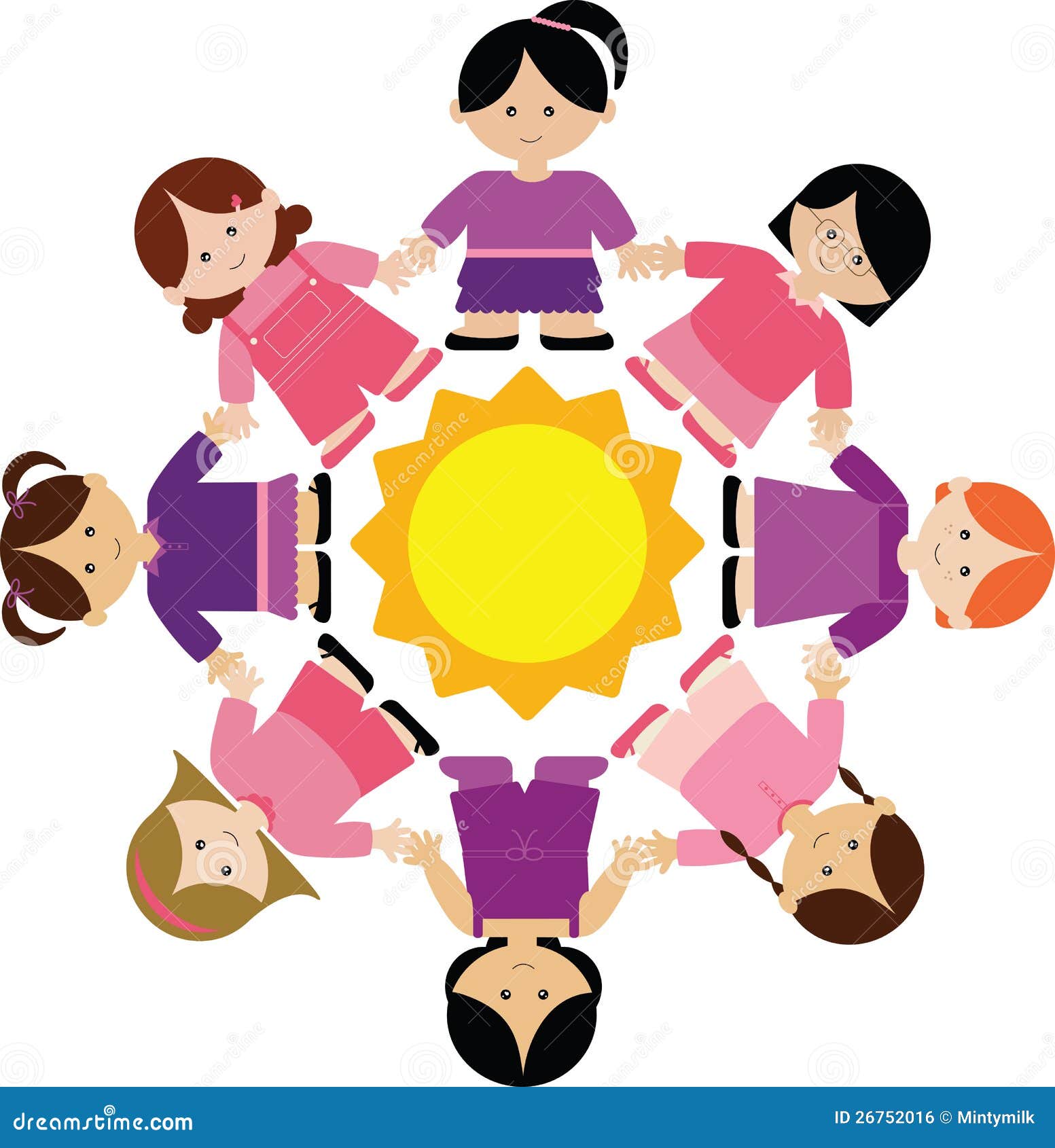 Girls around Sun stock illustration. Illustration of cartoon - 26752016