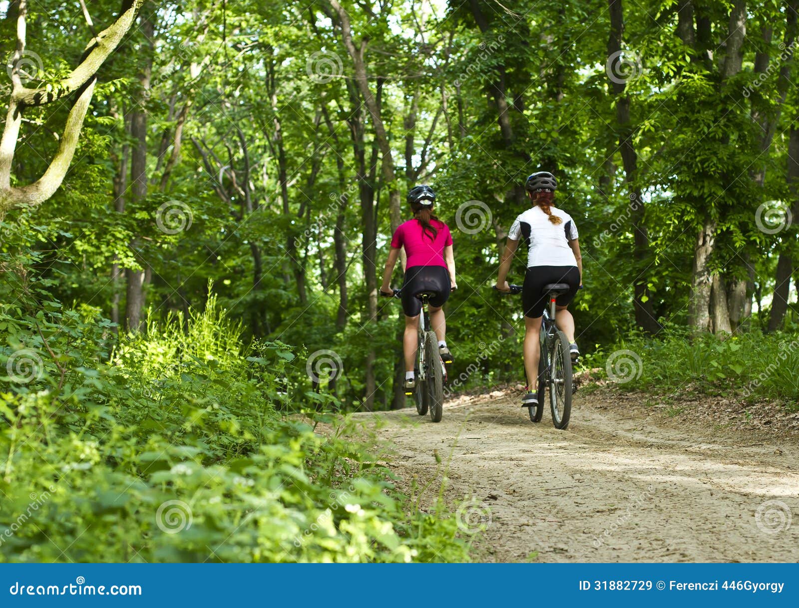 Girls from Backside Biking in the Forest Stock Image - Image of bicycle ...