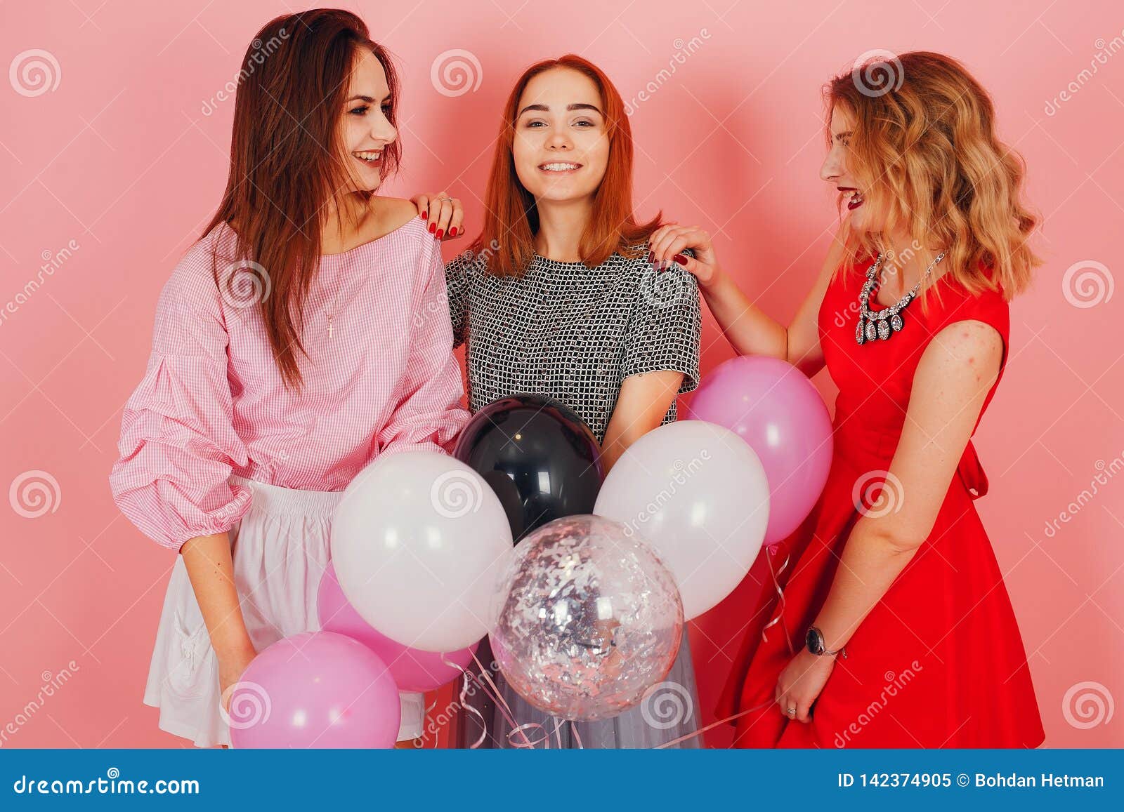 Girls with balloons stock image. Image of isolated, fashion - 142374905