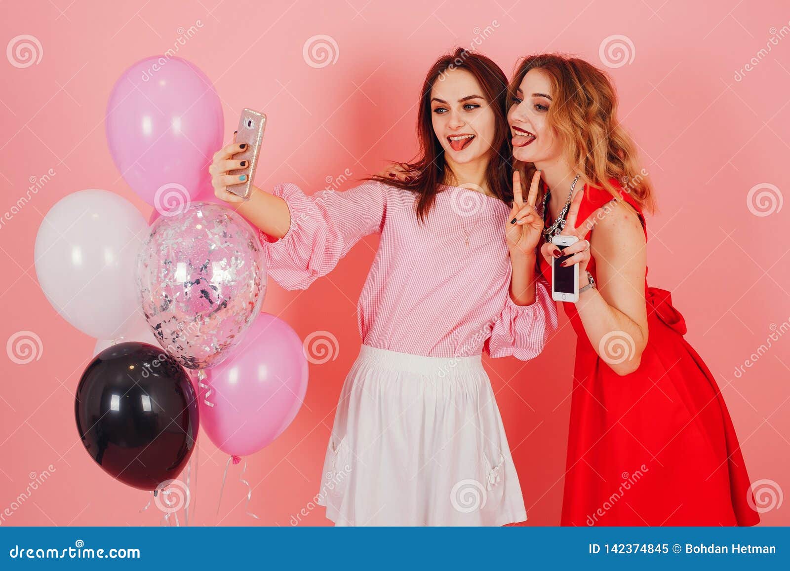 Girls with balloons stock image. Image of friends, female - 142374845