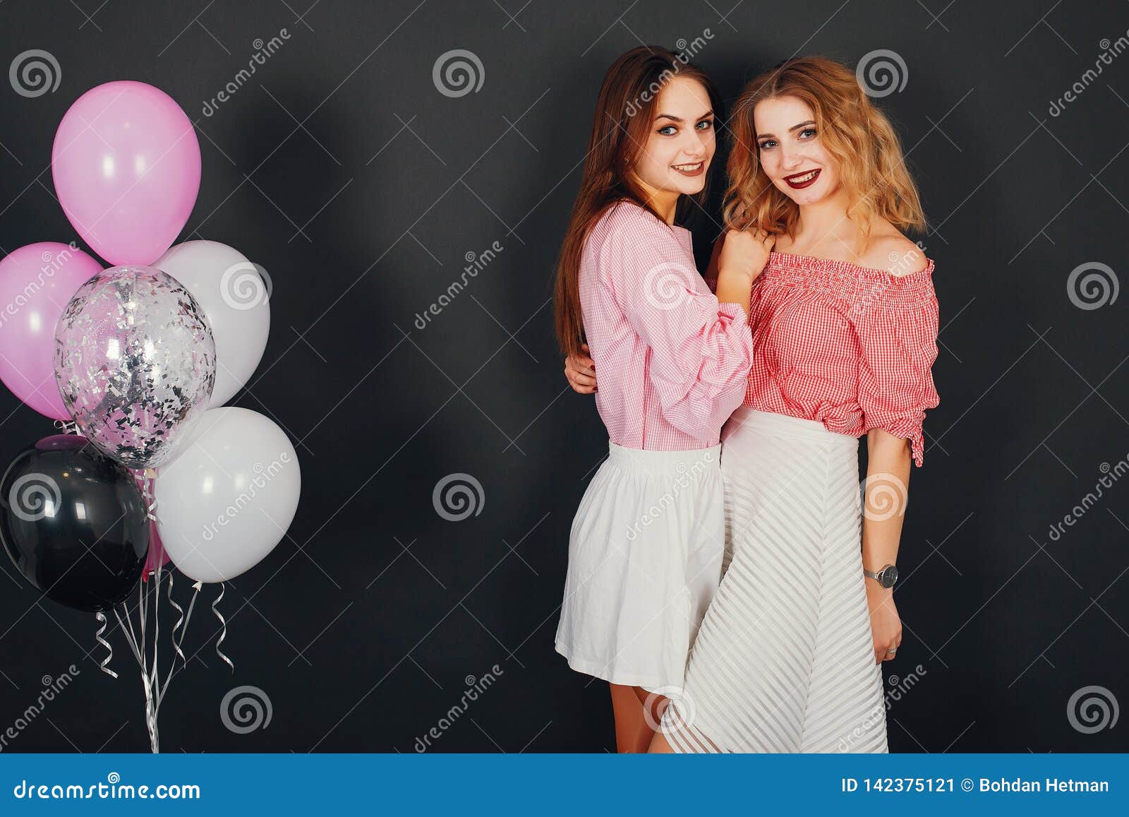 Girls with balloons stock image. Image of female, balloon - 142375121