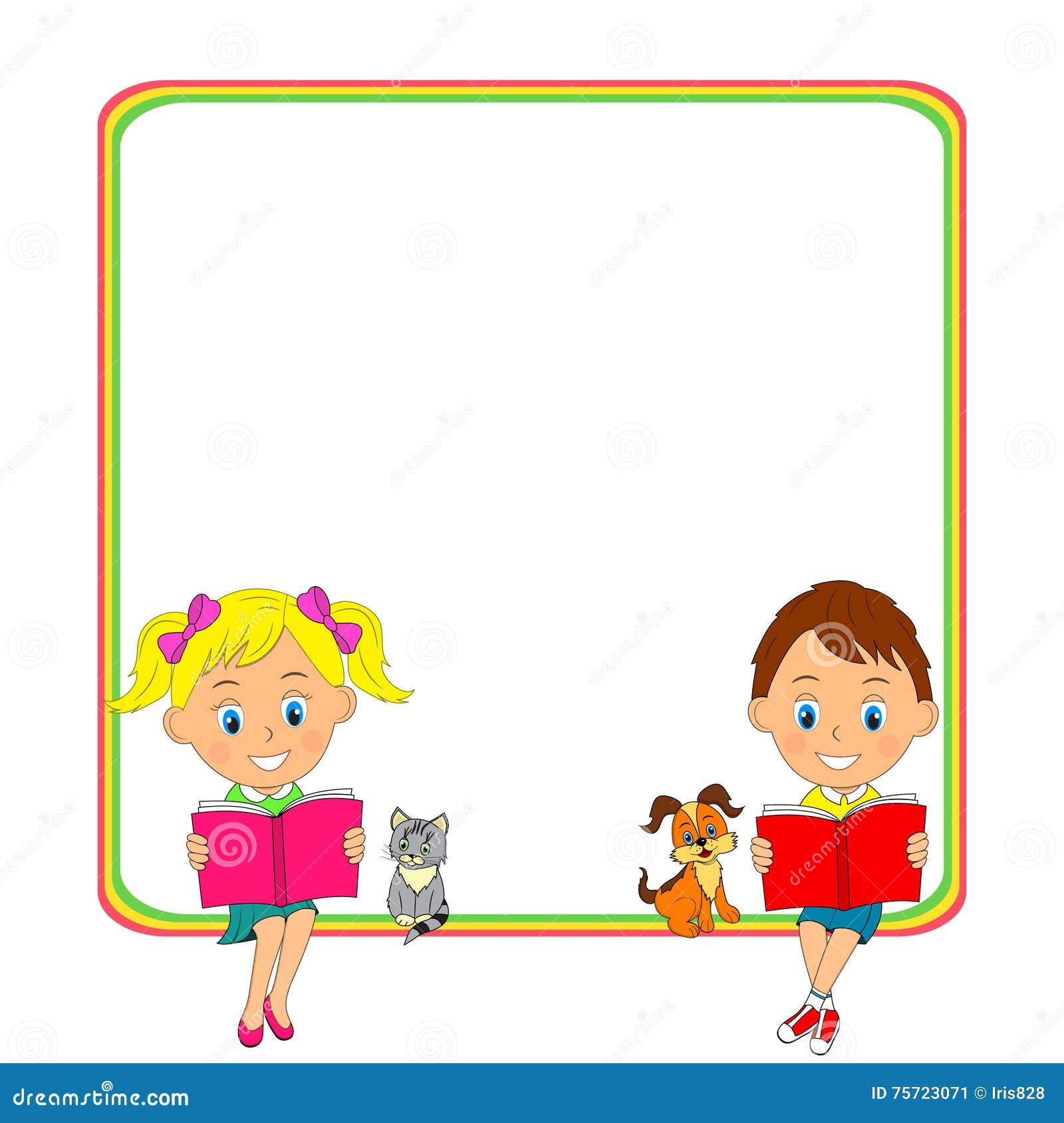 Girls and Boys Read the Book and Frame Stock Vector - Illustration of ...