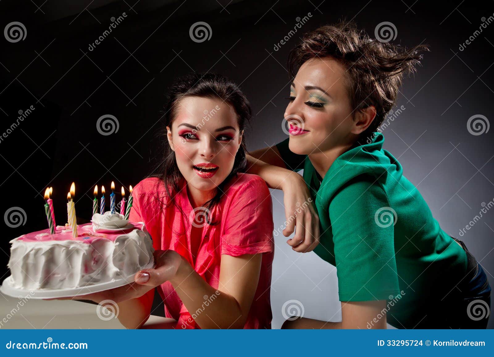Girls with cake. stock photo. Image of celebration, lovely - 33295724
