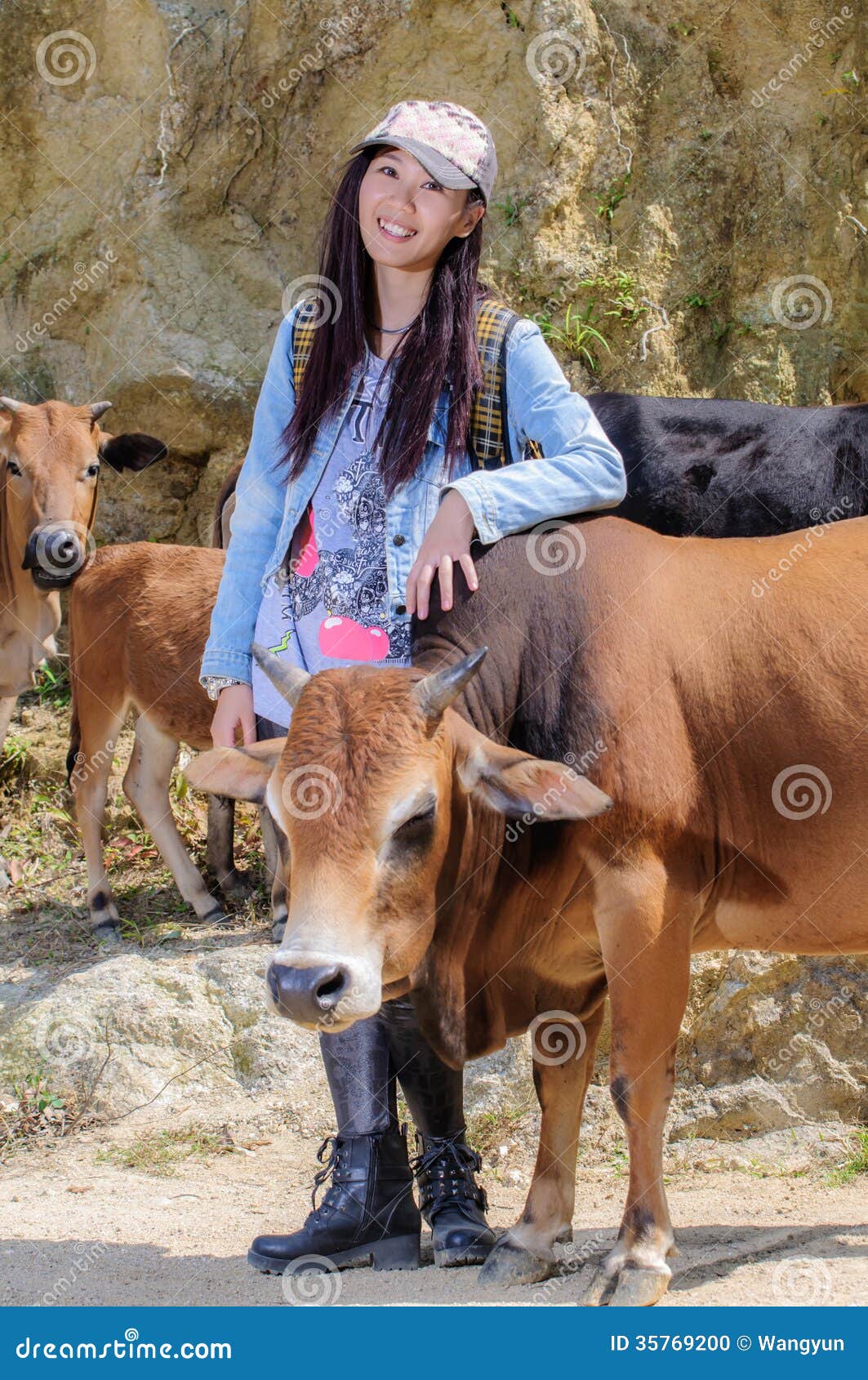 Girls and cattle stock photo. Image of cattle, field - 35769200