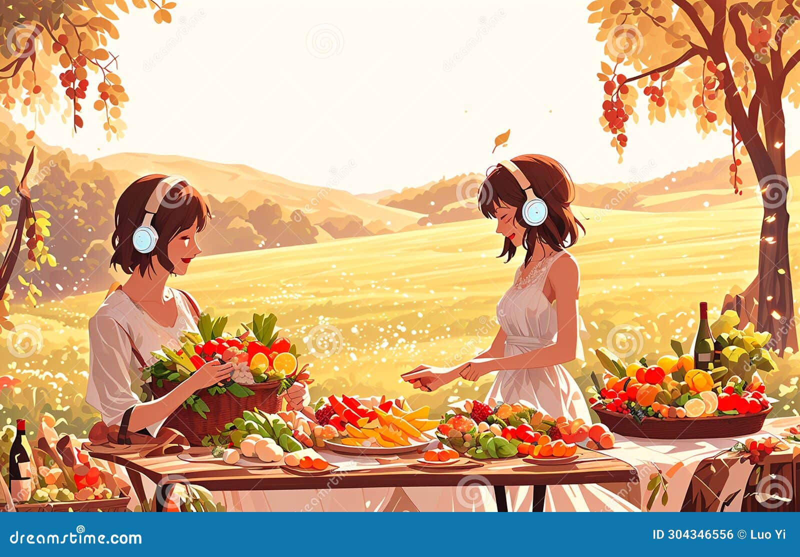 The Girls are Celebrating a Bountiful Harvest. AI Generated Stock ...