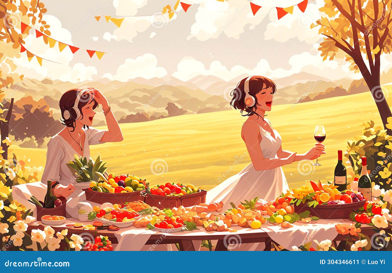 The Girls are Celebrating a Bountiful Harvest. AI Generated Stock ...