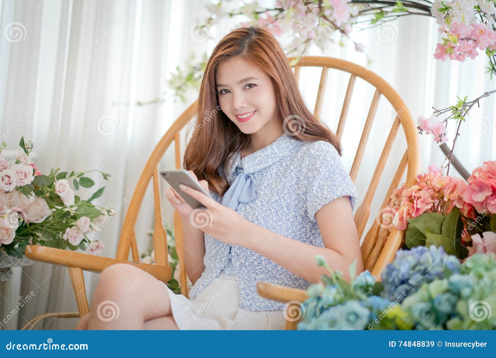 The Girls Chat Messages Via Mobile Phone . Stock Image - Image of girl ...