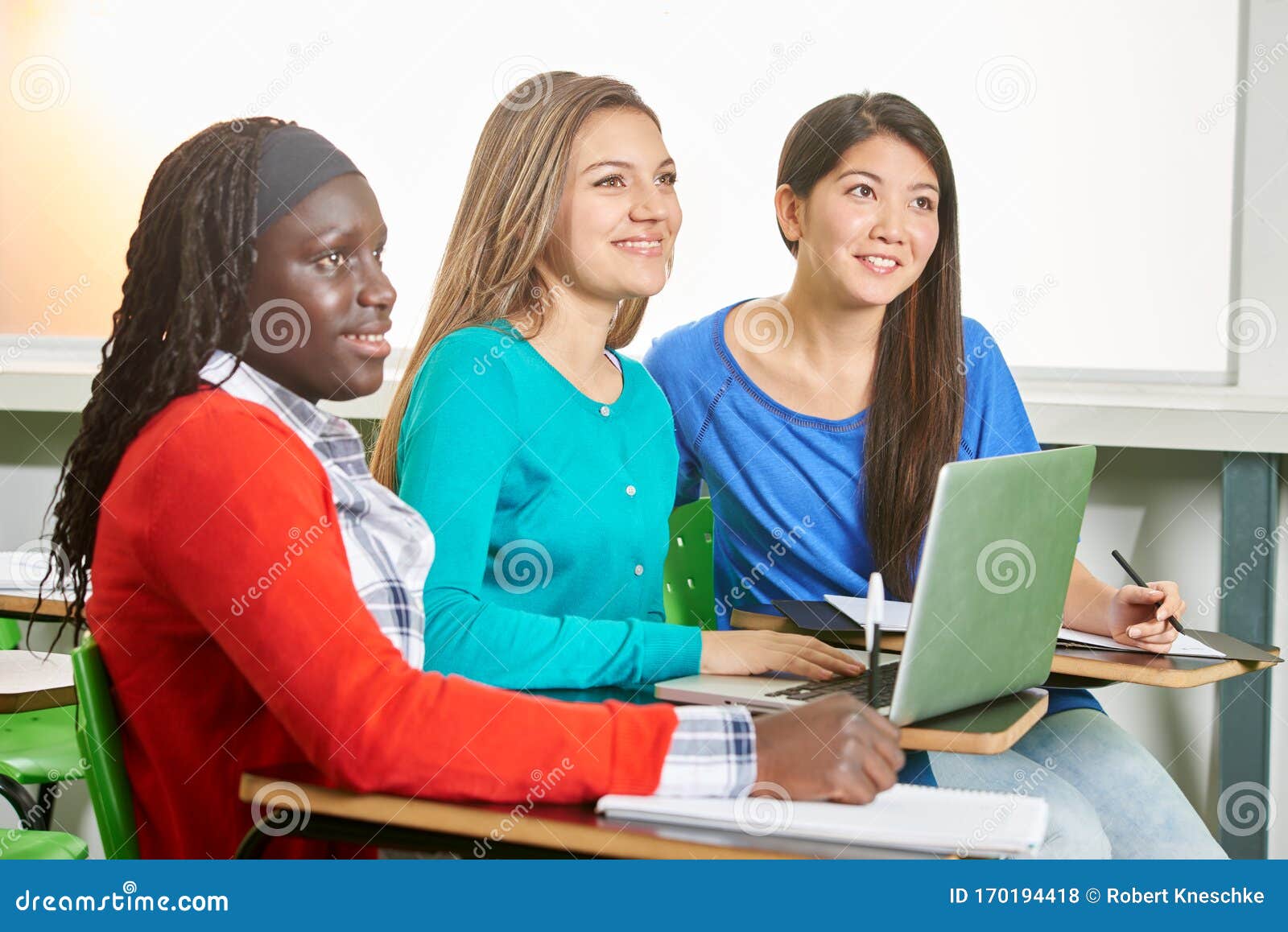 Girls in class at school stock photo. Image of internet - 170194418