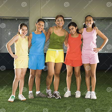 Girls and coach. stock image. Image of fitness, color - 3421713