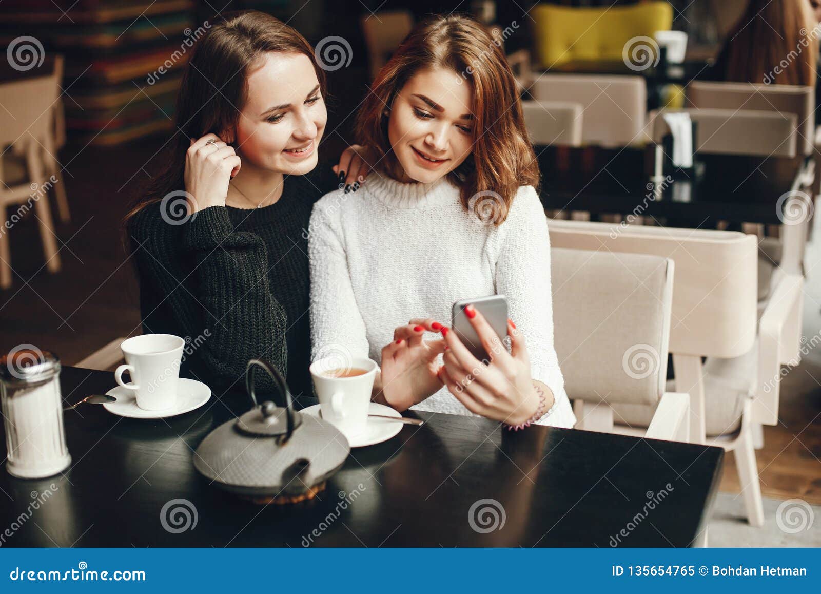 Girls with coffee stock image. Image of drinking, drink - 135654765