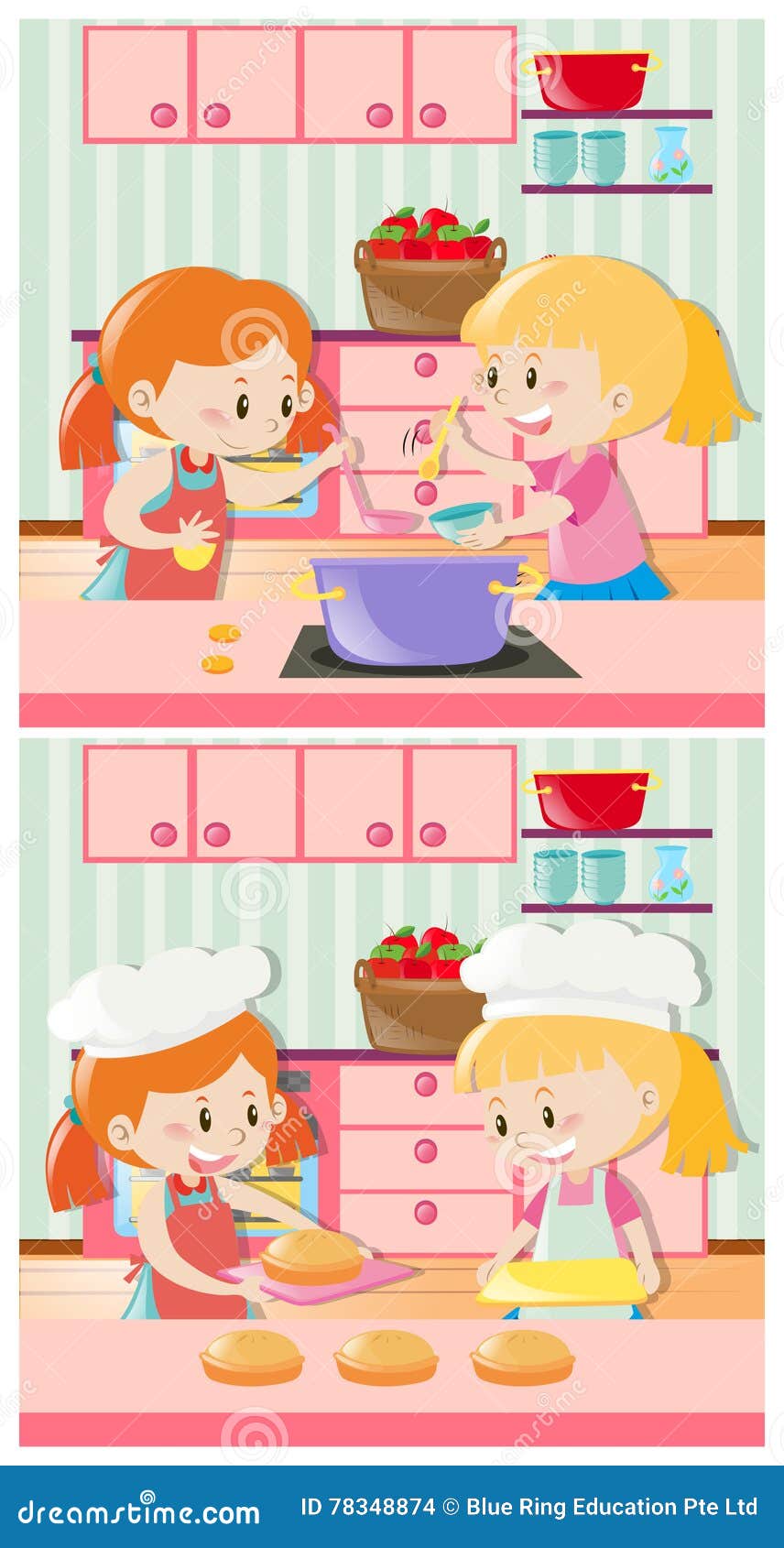 Girls Cooking and Baking in Kitchen Stock Vector - Illustration of ...