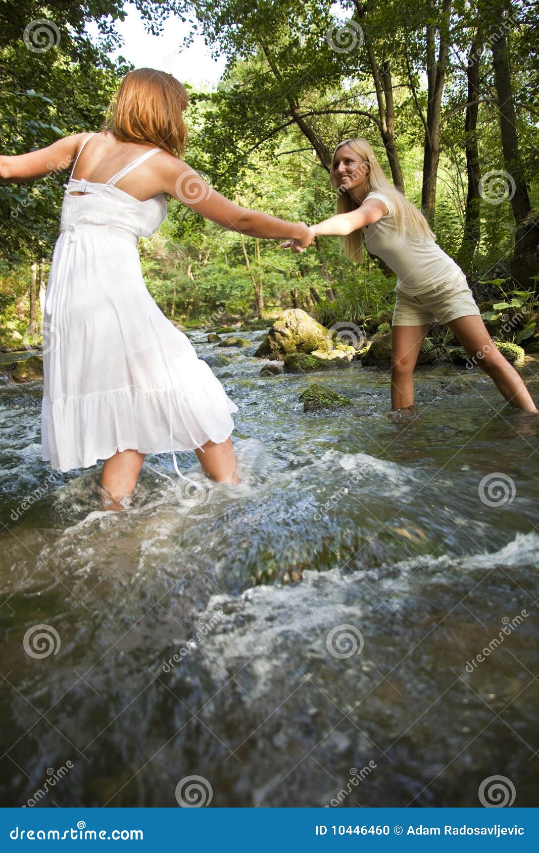 Girls Crossing the Stream stock photo. Image of vacation - 10446460