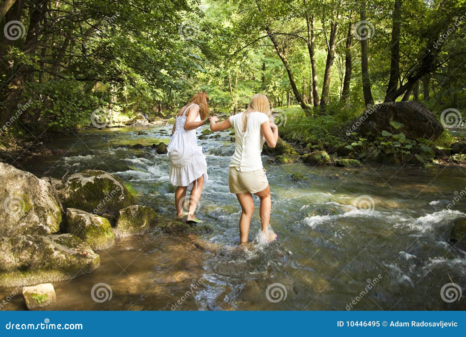 Girls Crossing the Stream stock image. Image of group - 10446495
