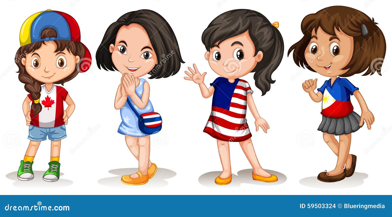 Girls from Different Countries Stock Illustration - Illustration of ...