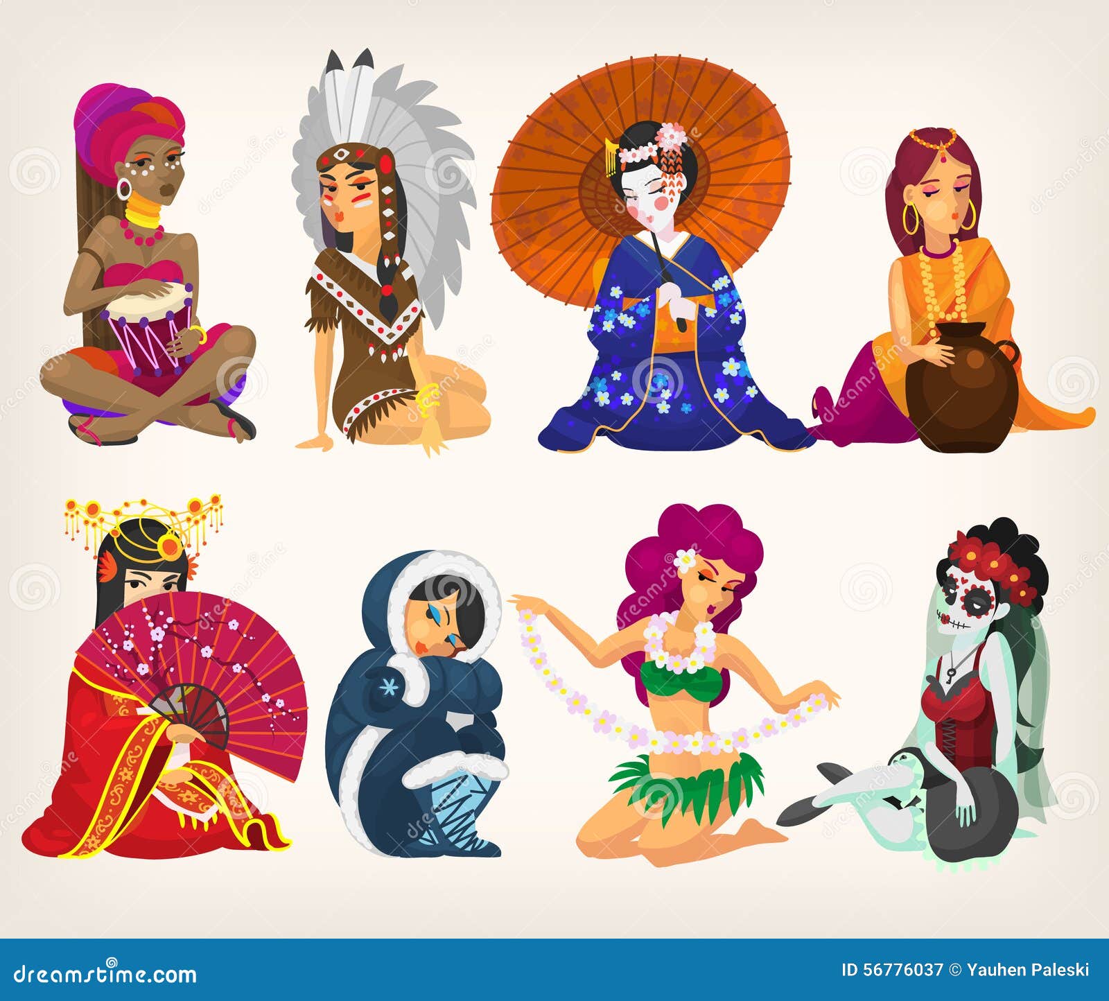 Girls of Different Nationalities Stock Vector - Illustration of escimo ...