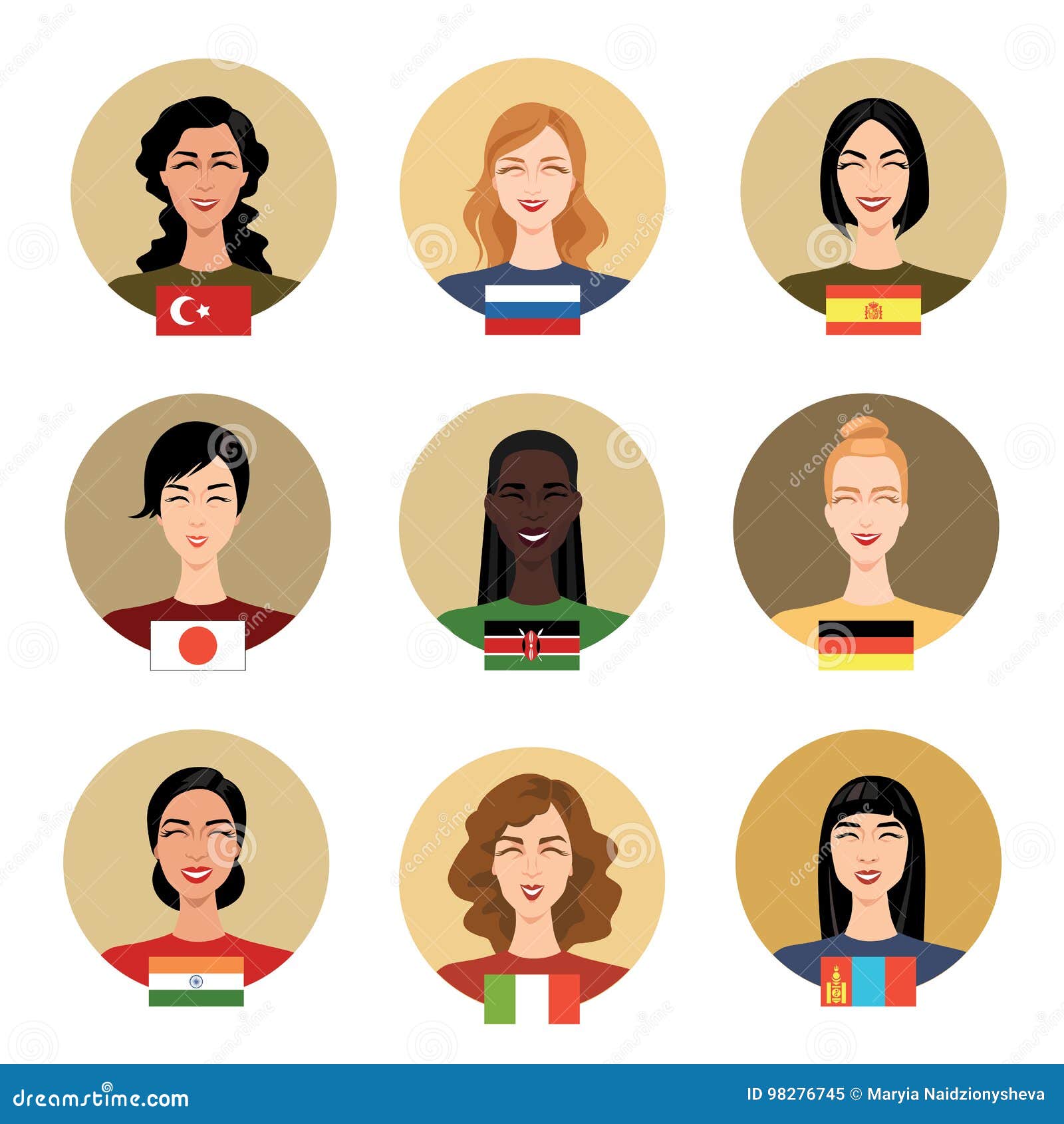 Girls of Different Nationalities Stock Vector - Illustration of hipster ...