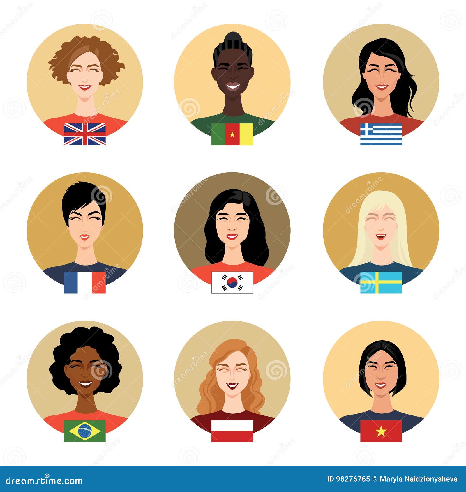 Girls of Different Nationalities Stock Vector - Illustration of icons ...