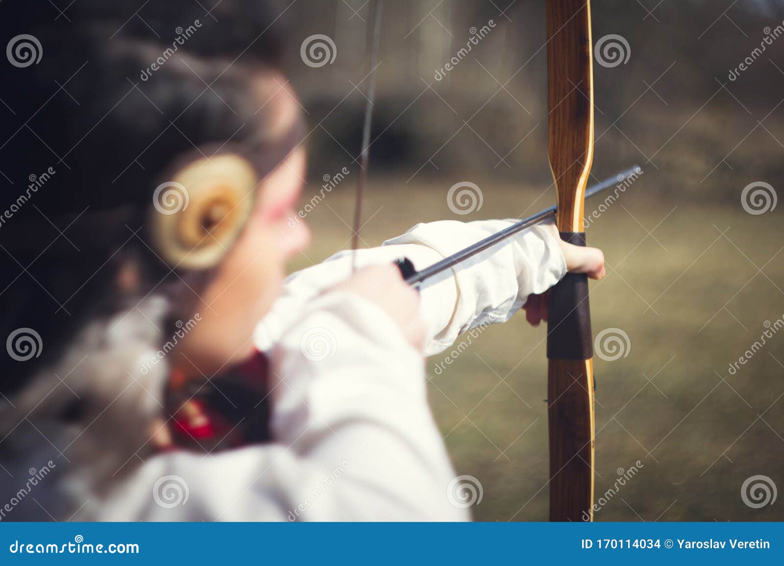 Girls Dressed As Medieval Teaching Archery at the Field Stock Photo ...