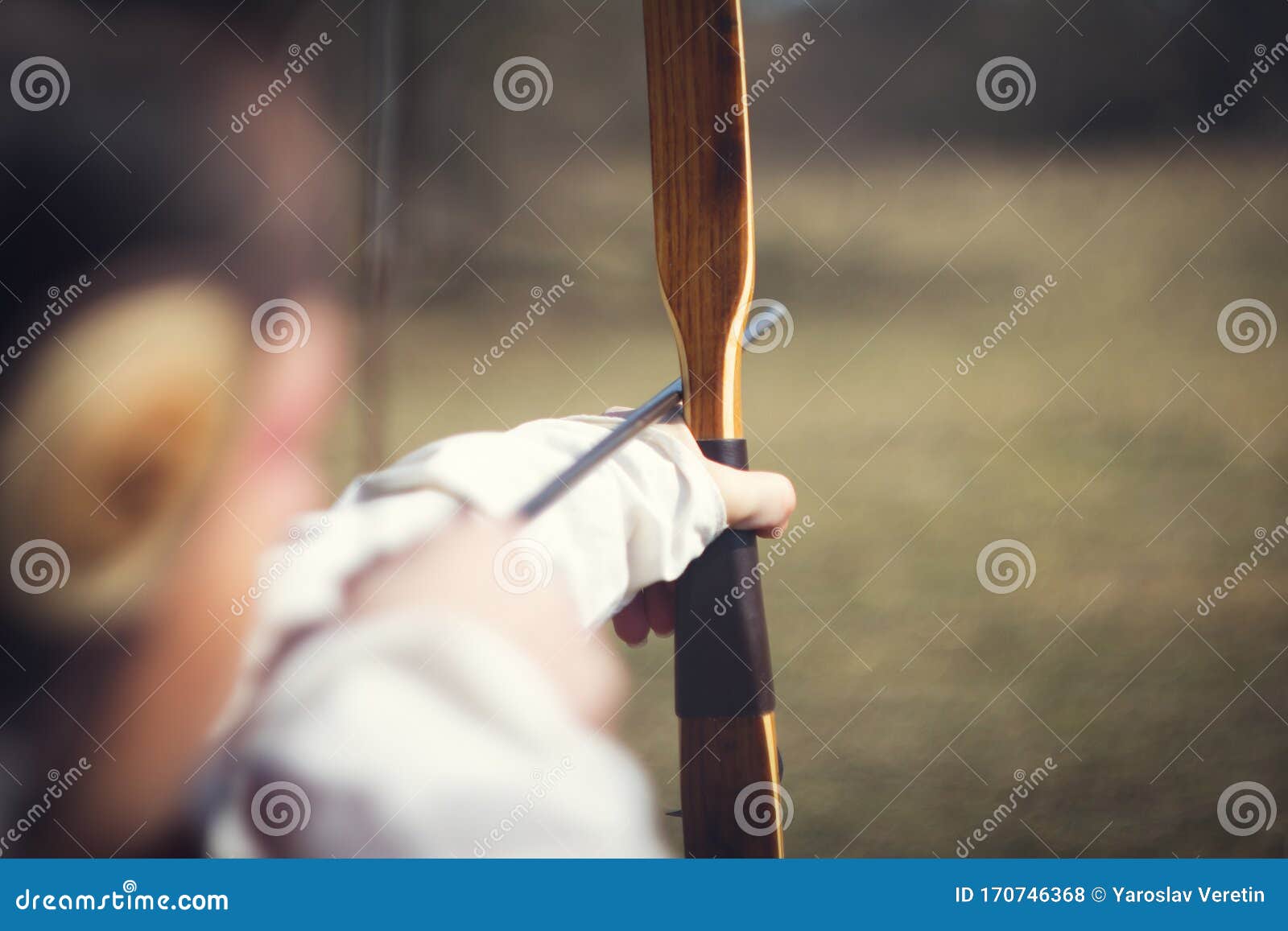 Girls Dressed As Medieval Teaching Archery at the Field Stock Photo ...
