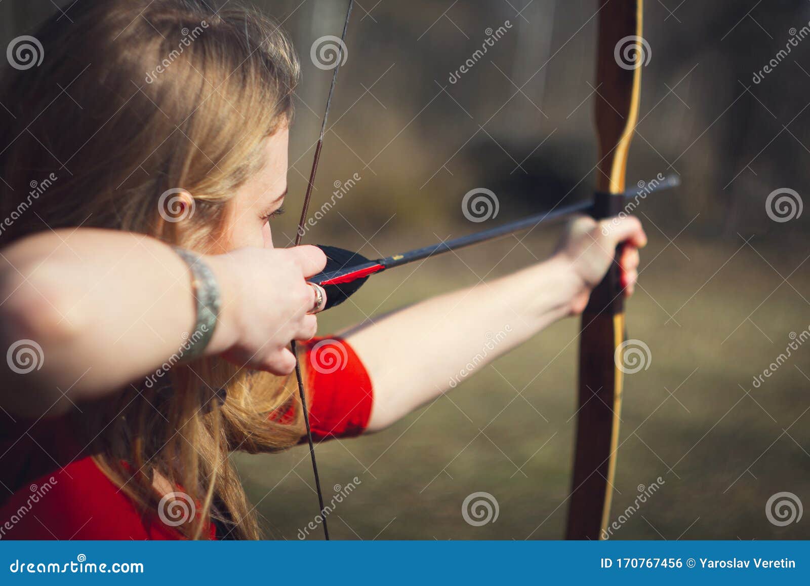 Girls Dressed As Medieval Teaching Archery at the Field Stock Photo ...