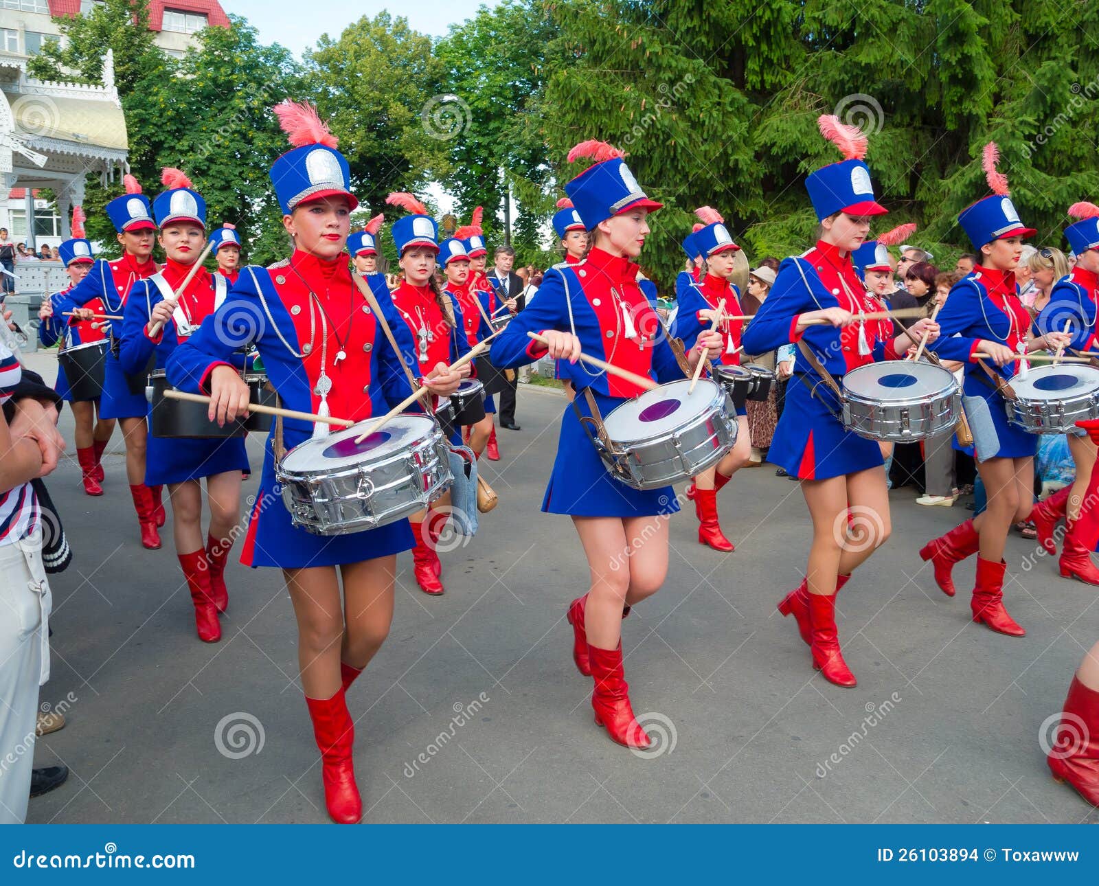 Girls drummers performing editorial stock image. Image of crowd - 26103894