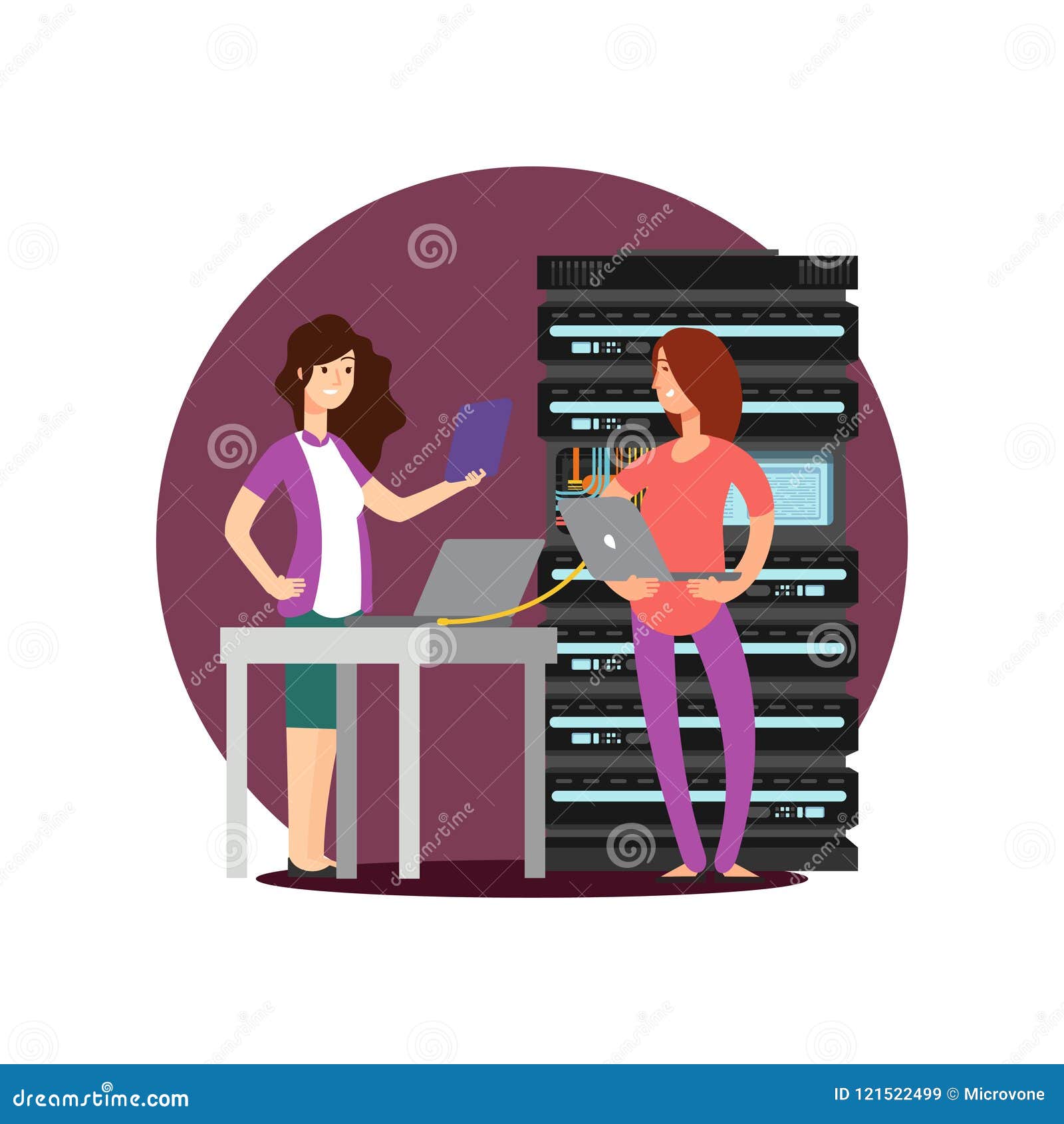 Girls Engineer, Technician Working in Server Room Stock Vector ... Girls Engineer, Technician Working in Server Room Stock Vector ...