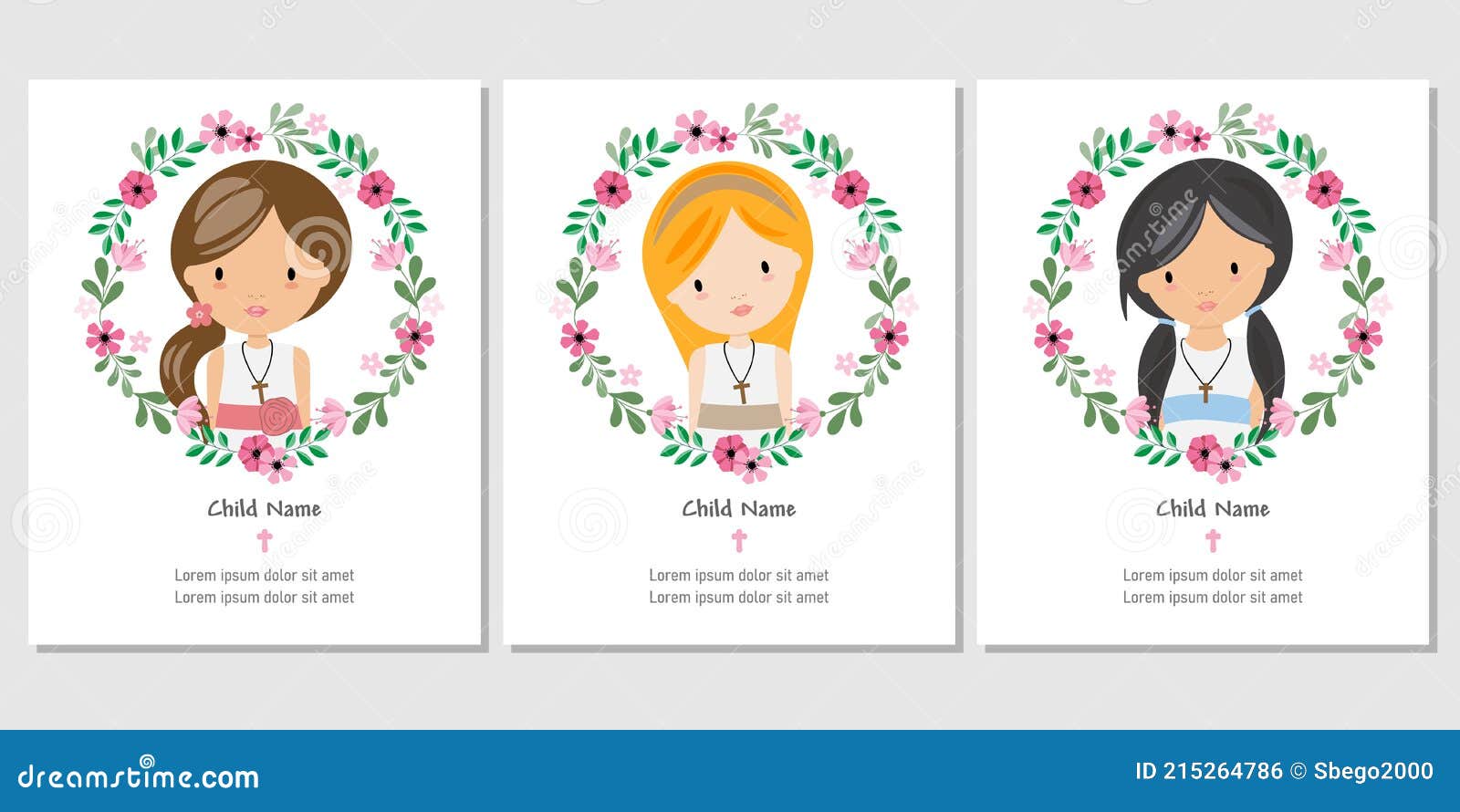 Girls First Communion Set. Girls Inside a Flower Frame Stock Vector ...