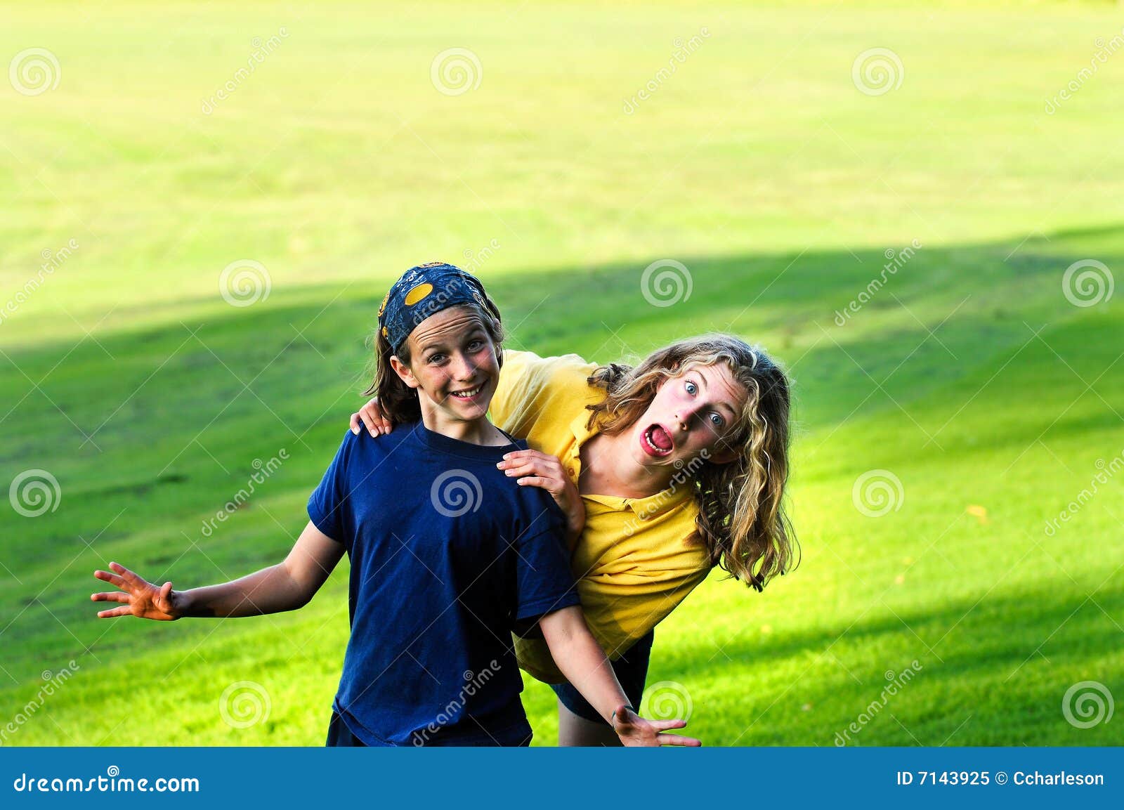 Girls Fooling Around Stock Image Image Of Green Casual 7143925