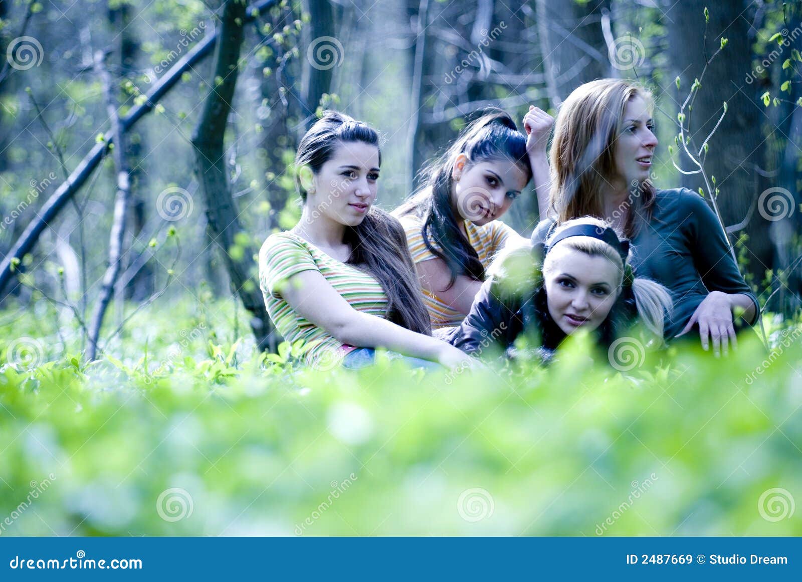 Girls in forest stock image. Image of gazing, women, outdoor - 2487669