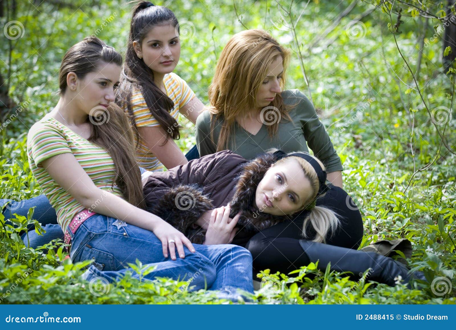 Girls in the forest stock image. Image of nature, lying - 2488415