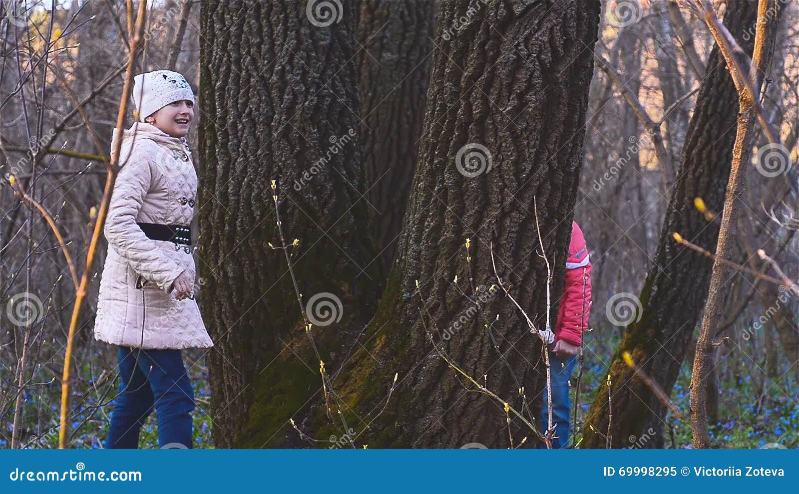 Girls in the Forest Running Around Tree Stock Video - Video of flora ...