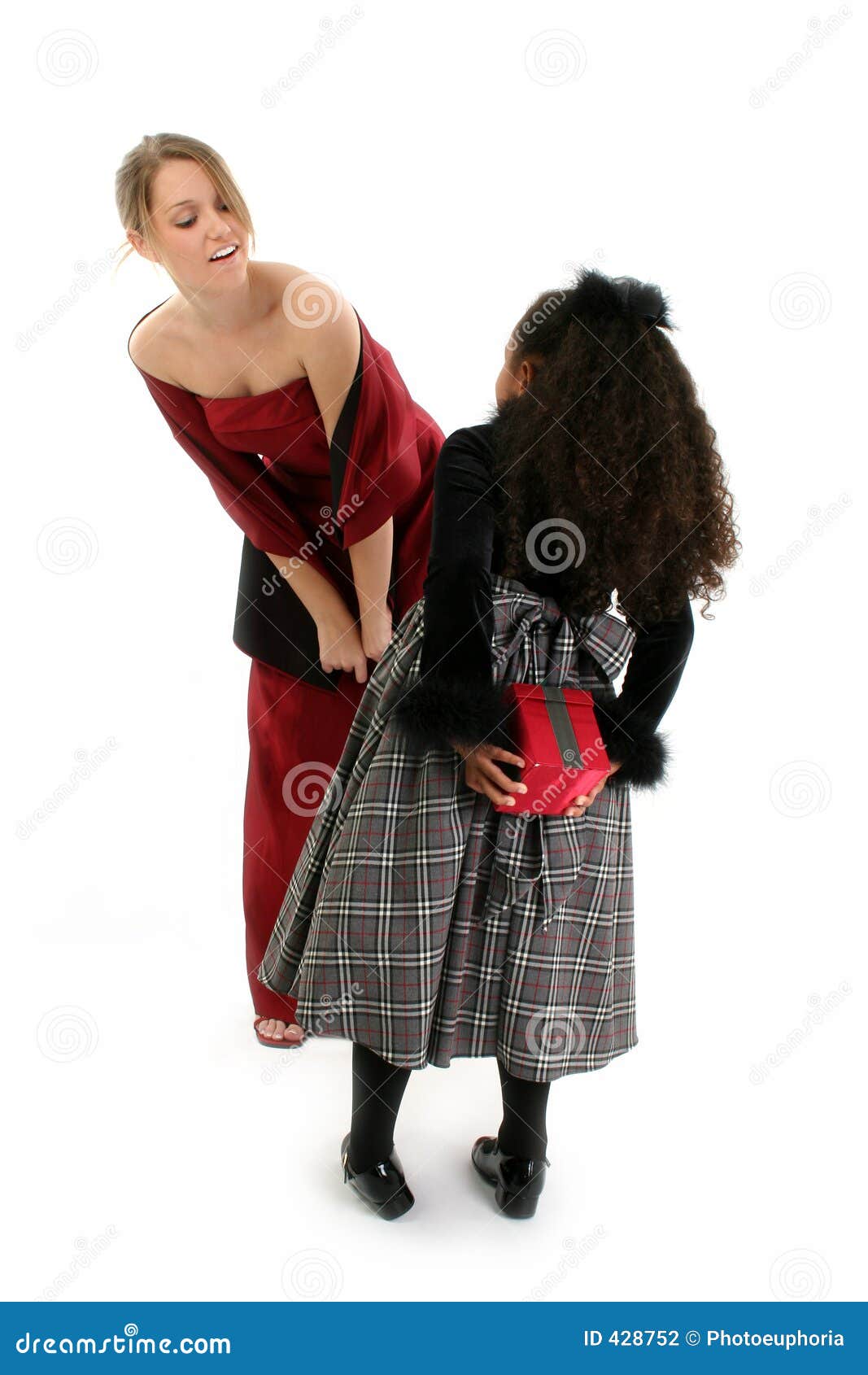 Girls in Formal Dresses with Gift Stock Photo - Image of cute, people ...