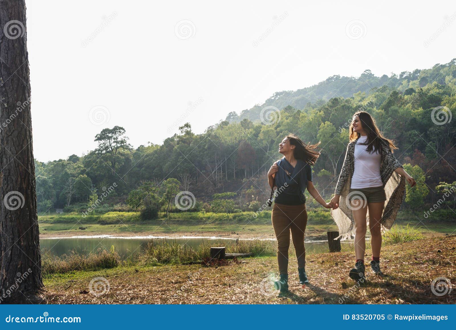 Girls Friends Exploring Outdoors Nature Concept Stock Image - Image of ...