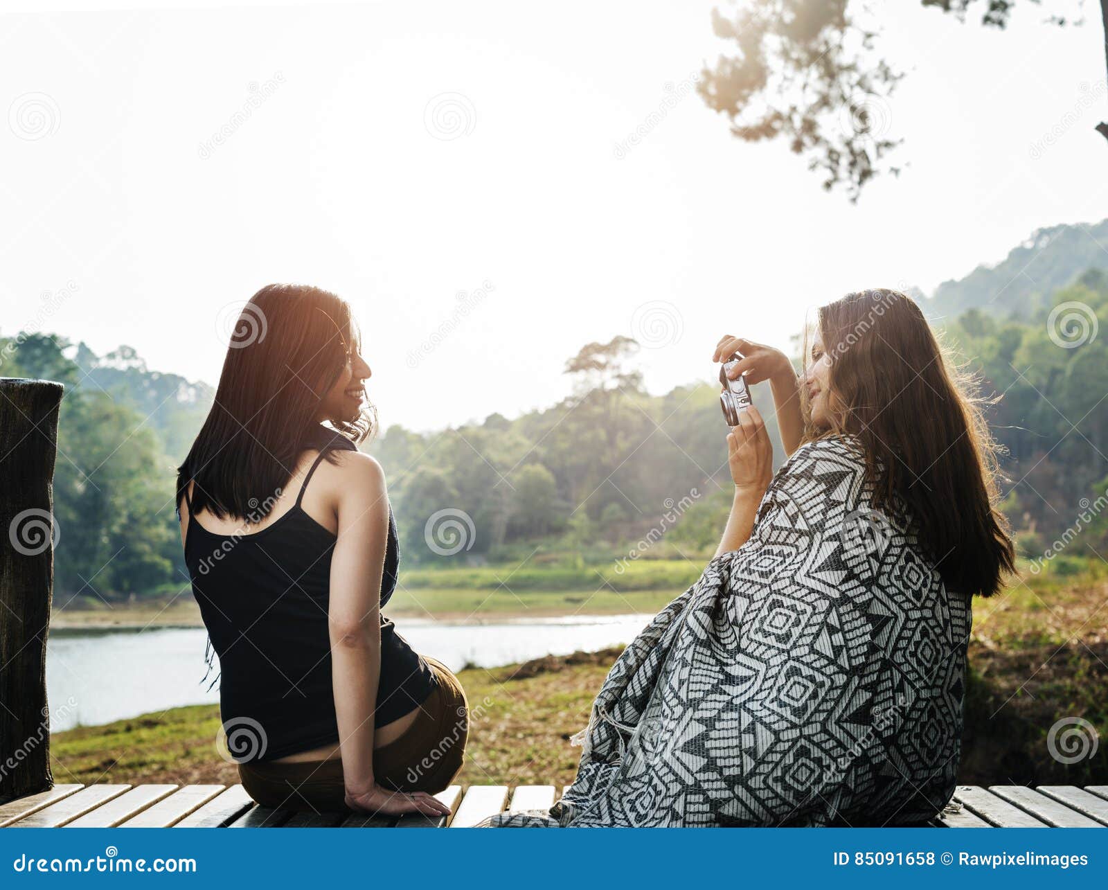 Girls Friends Exploring Outdoors Nature Concept Stock Photo - Image of ...