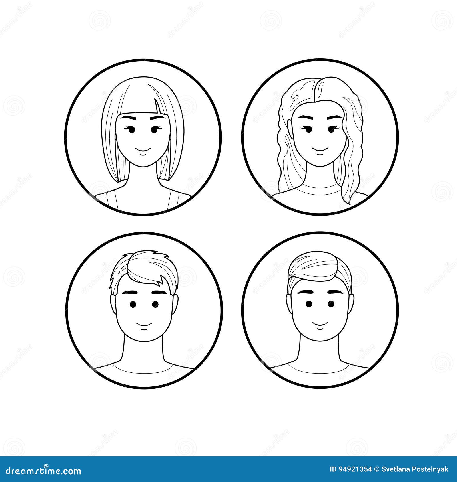 Girls and Guys Avatar Lines Stock Illustration - Illustration of avatar ...
