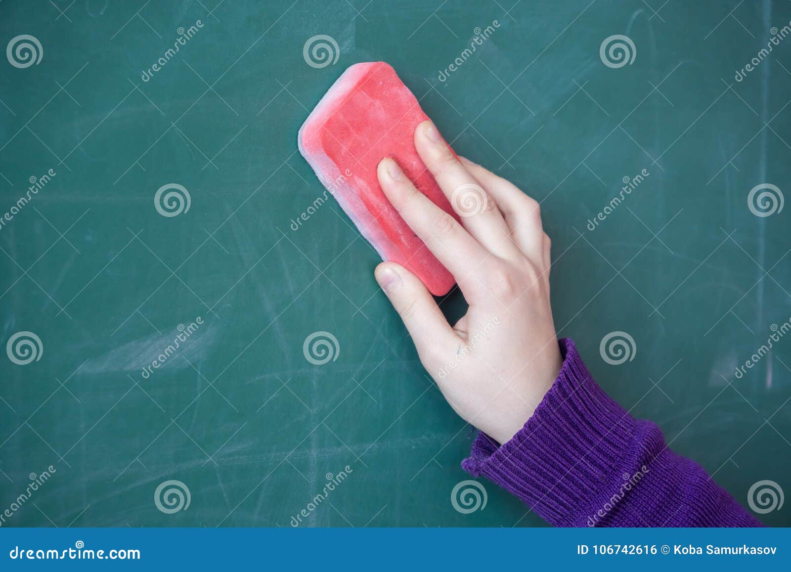 Girls Hand in Elementary School Cleaning Board with Sponge Stock Photo ...