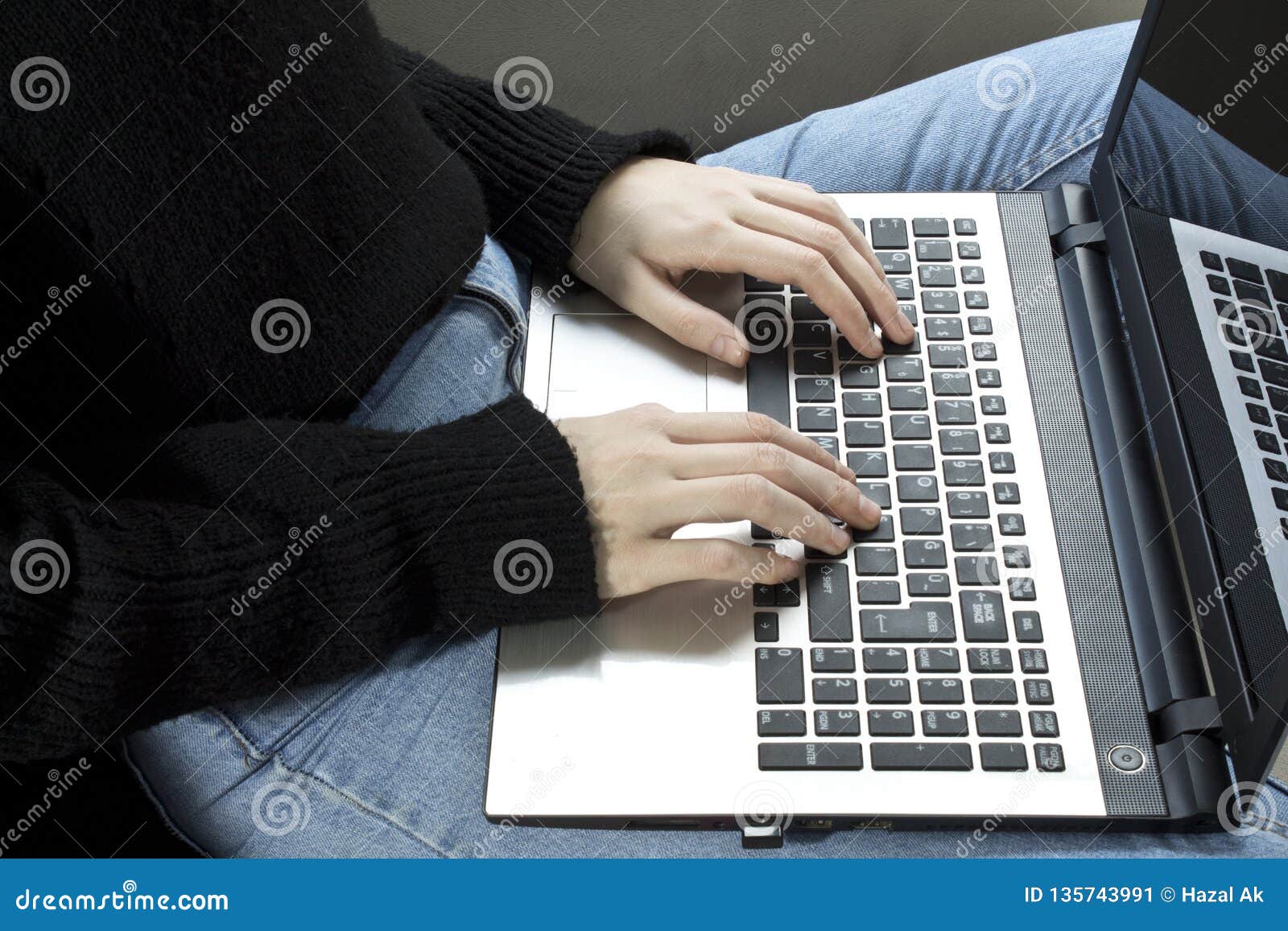 Girls Hands Working with Laptop. Stock Image - Image of networking ...