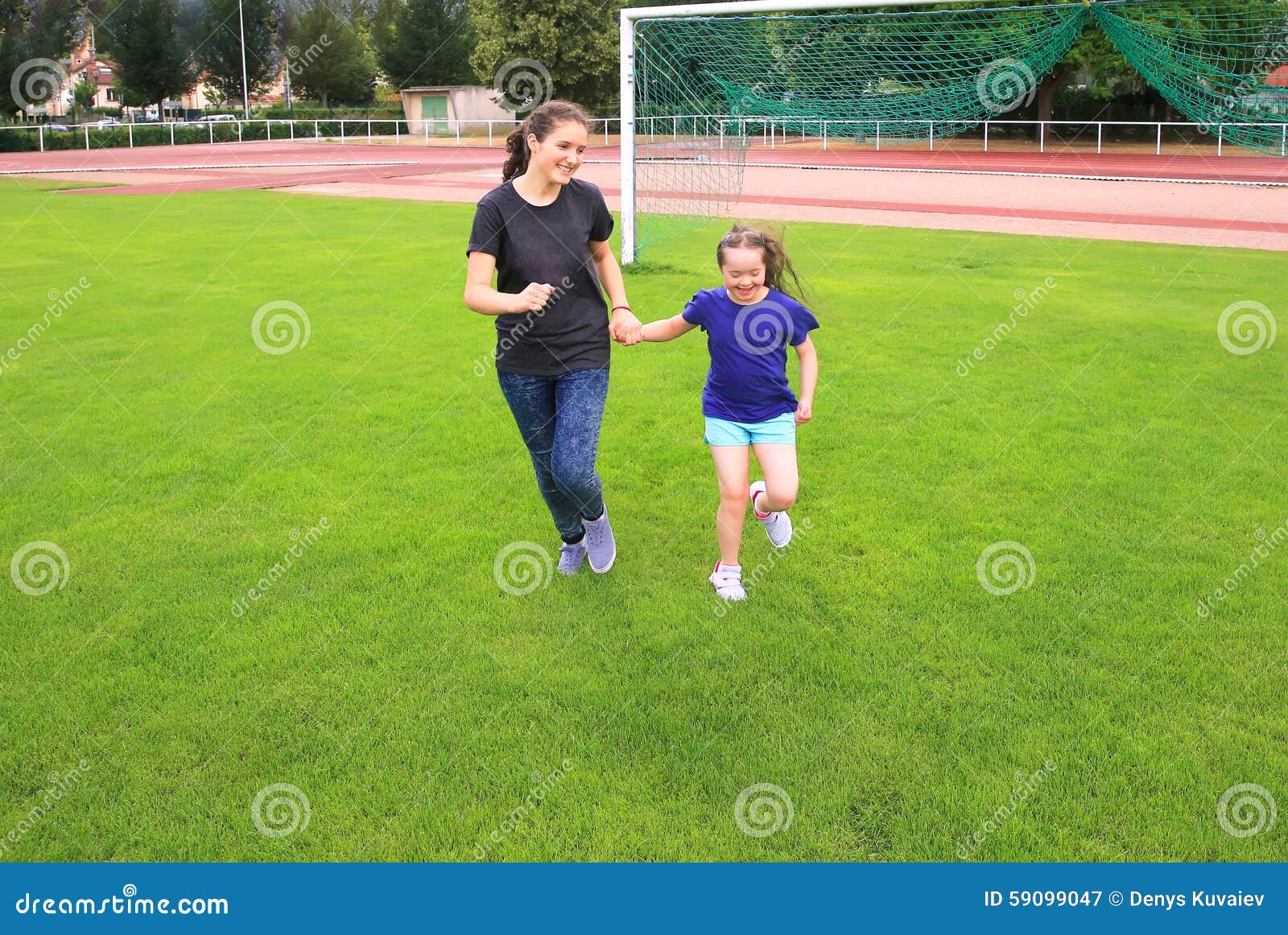 Girls have fun on stadium stock image. Image of activity - 59099047
