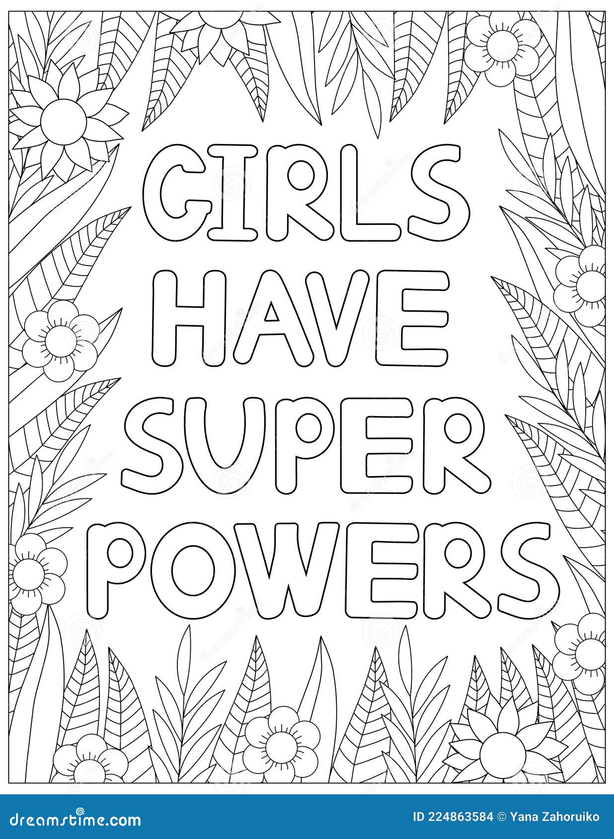 Girls Have Superpowers. Coloring Page. Motivation Expression Vector ...