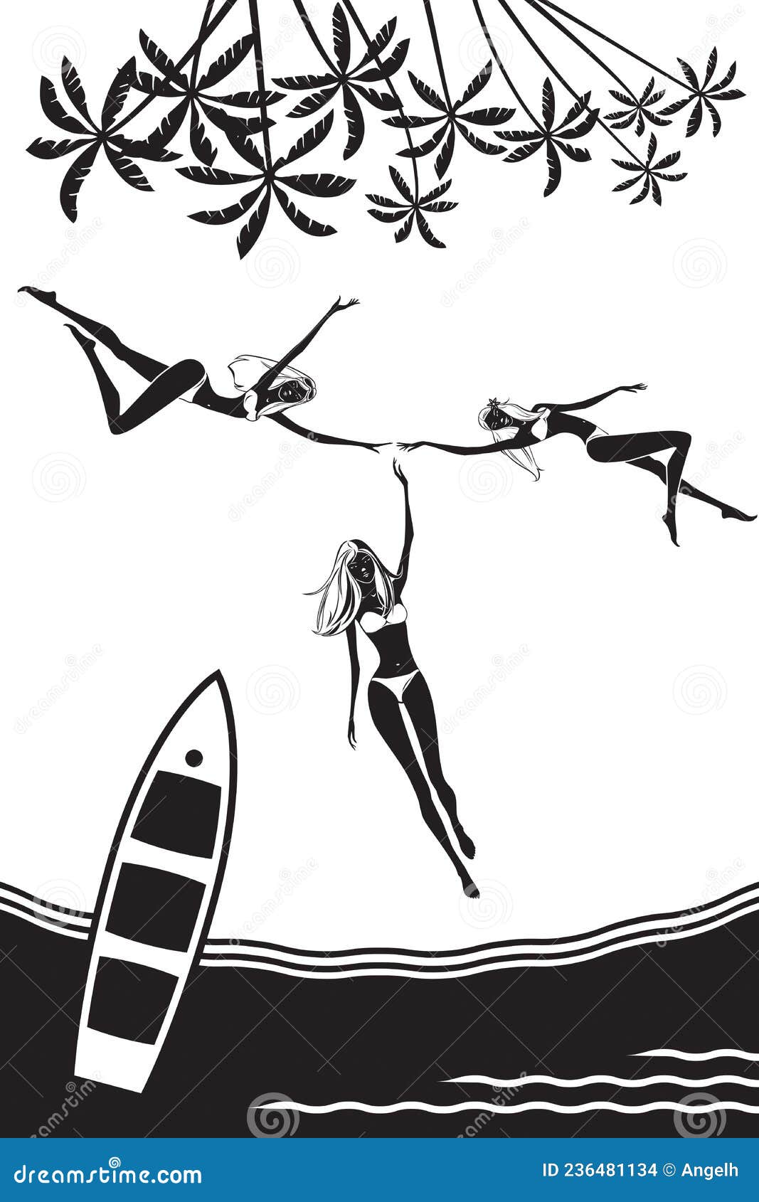 Girls Having Fun on the Beach Stock Vector - Illustration of enjoy ...